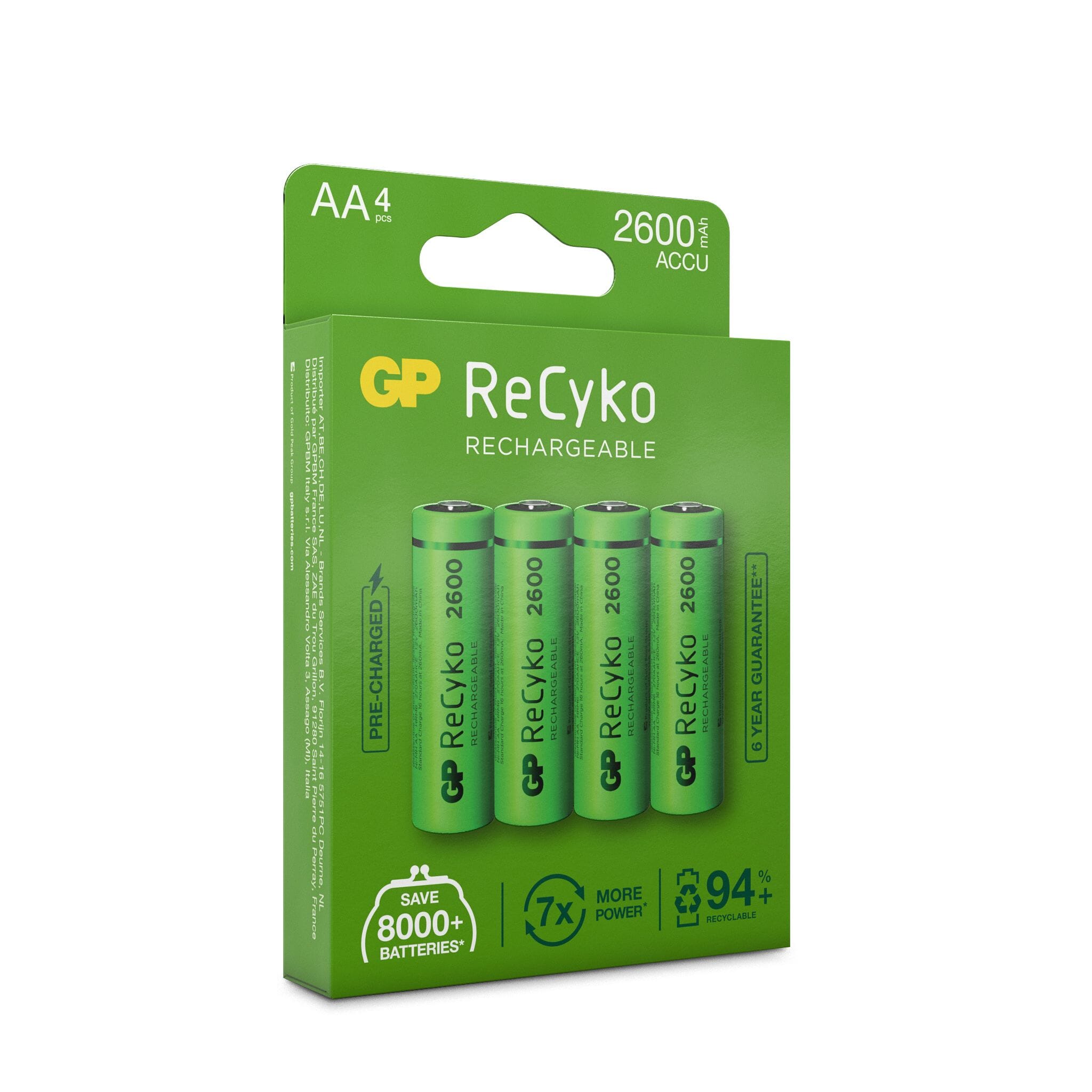 GP ReCyko AA-batteri, NiMH 1,2V, 2600mAh, 4-pk - Bergen Batteri Service AS